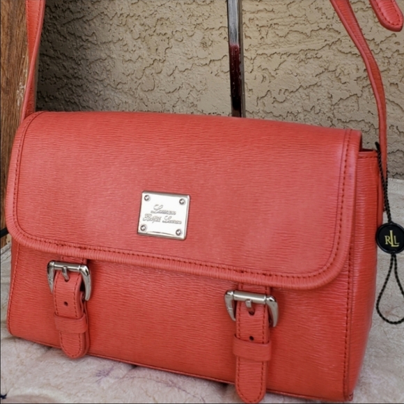 Lauren Ralph Lauren | Bags | Lauren Ralph Lauren Buckle Flap Orange Pvc ...